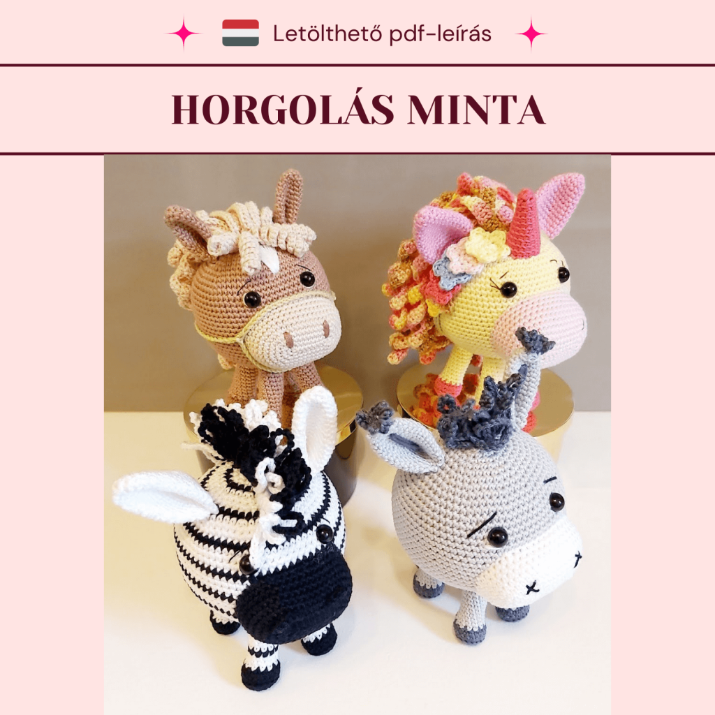 Horgolt gömb patás állatok (4 db) mintalírás – Smoozy Handmade